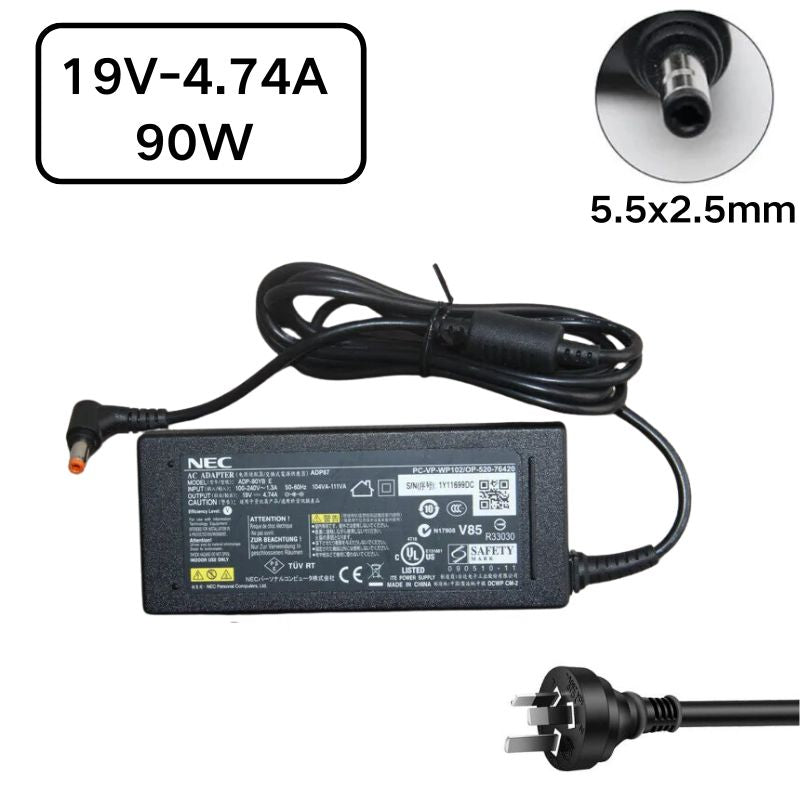[90W/19V-4.74A][5.5x2.5] NEC 12-00118-30 AC Power Adapter Laptop Wall ...