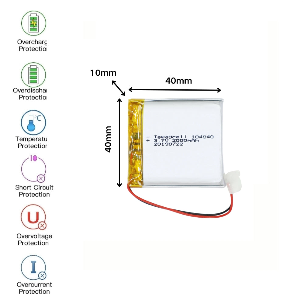 [PH2.0-JST Connector][104040] Universal 2000mAh 3.7V Rechargeable Li ...