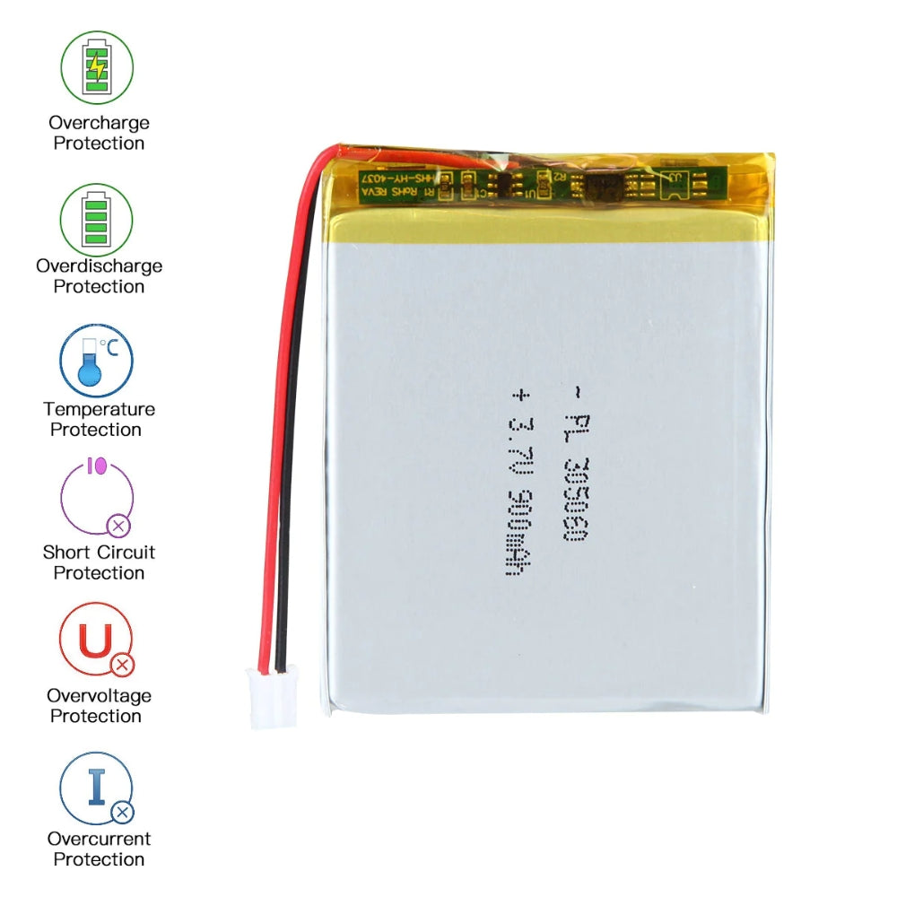[PH2.0-JST Connector][305060] Universal 900mAh 3.7V Rechargeable Li-Ion ...