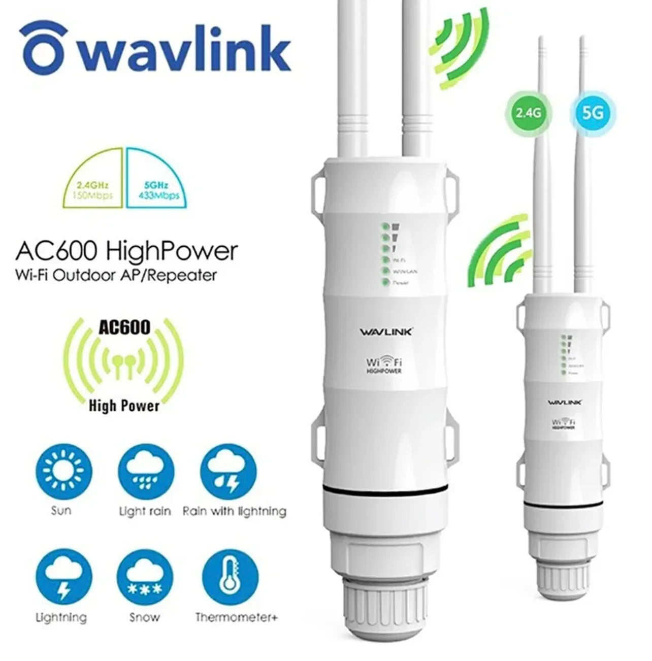 WAVLINK AC600 Dual Band Outdoor Wi-Fi Range Extender Antenna Access ...