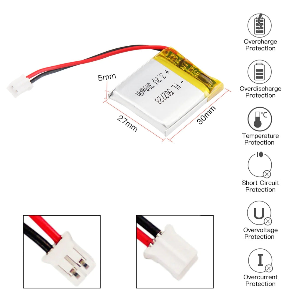 [PH2.0-JST Connector][502728] Universal 360mAh 3.7V Rechargeable Li-Ion ...