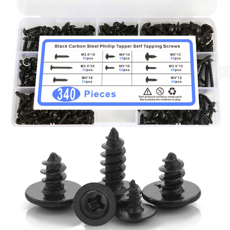 [340 Pieces] Stain Steel Black Self Tapping Screw M3.5 M4 M5 Cross Self ...
