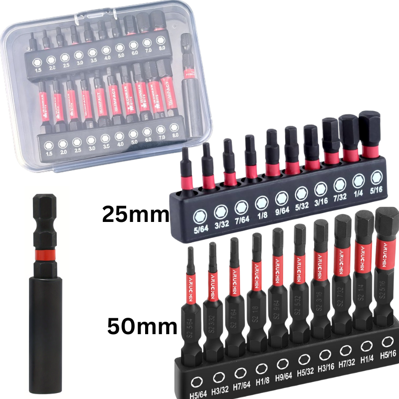[21 in 1] S2 Steel Imperial Hex Socket Head Screwdriver Bit Set. 25mm ...