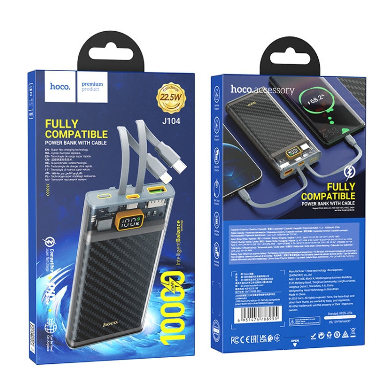 [J104][Built-in Cable][10000mAh] HOCO Transparent Explorer PD 22.5W QC ...