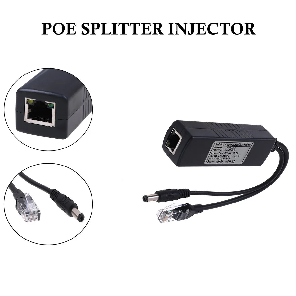 Active PoE Power Over Ethernet Splitter Adapter 48V-56V to 12V 1Amp POE ...