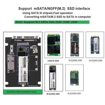 MSATA / M.2 (NGFF) B.Key SATA SSD vers SATA Adaptateur de disque dur ...